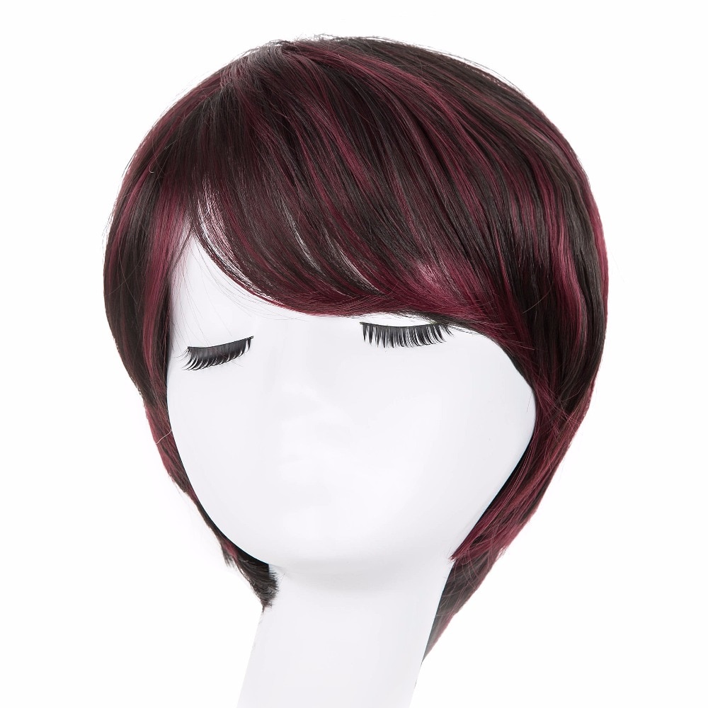 Black And Burgundy Wig Fei-Show Synthetic Short Wavy Hair Heat ...